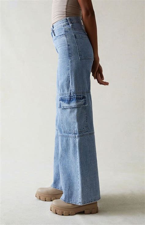 Pacsun Light Indigo Extreme Wide Leg Cargo Jeans Pacsun Cute Preppy Outfits Aesthetic