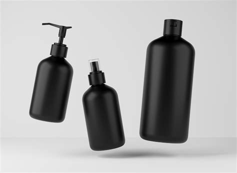 Premium Photo Three Different Black Bottles For Hair And Body Care Products 3d Render Set