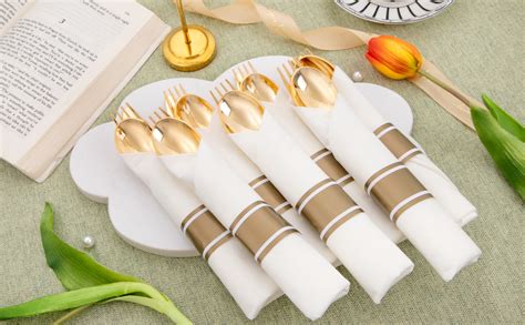 Amazon Liacere Pack Pre Rolled Gold Silverware And Napkin Disposable Gold Plastic