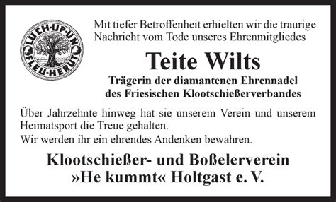Traueranzeigen Von Teite Wilts Nordwest Trauerde