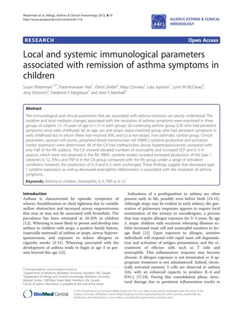 Pdf Local And Systemic Immunological Parameters Associated With
