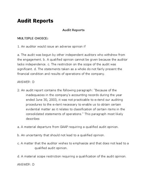Audit Reports Pdf Auditors Report Going Concern