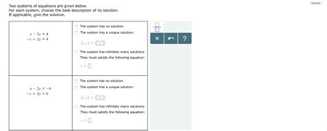 Solved Two Systems Of Equations Are Given Below For Each Chegg Com