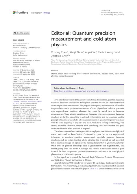 Pdf Editorial Quantum Precision Measurement And Cold Atom Physics