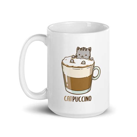 Cute Cartoon Cat Mug Kawaii Kitty Mug Funny Coffee Pun Mug