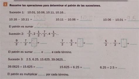 Resuelve las operaciones para determinar el patrón de las sucesiones