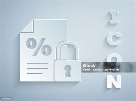 회색 배경에 격리된 용지 절단 재무 문서 및 잠금 아이콘 송장 또는 청구서 개념에 대한 종이 은행 문서 종이 아트 스타일 벡터