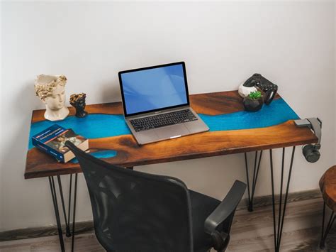 Epoxy Resin Walnut Custom Desk Top Blue Epoxy Computer Table Etsy