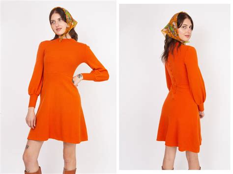 Vintage 1960s 60s Tangerine Orange 100 Pure Wool Italian Made