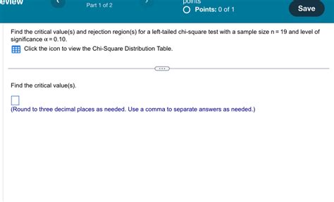 Solved Part 1 ﻿of 2points 0 ﻿of 1find The Critical Values