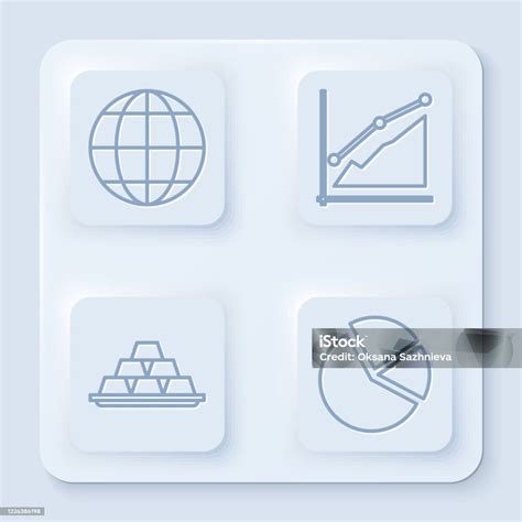 Set Line Earth Globe Pie Chart Infographic Gold Bars And Pie Chart