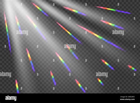 Rainbow Angle Prism Rainbow Light Sun Rays Overlay Effect Stock Vector