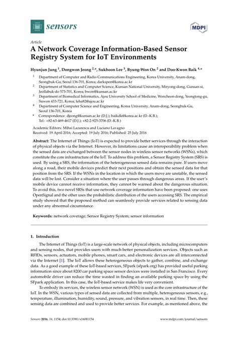 Pdf A Network Coverage Information Based Sensor Registry System For