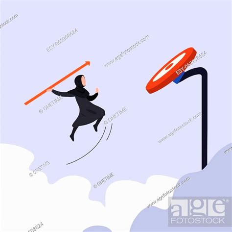 Business Concept Flat Arabic Businesswoman Jump Throwing Spear Arrow To