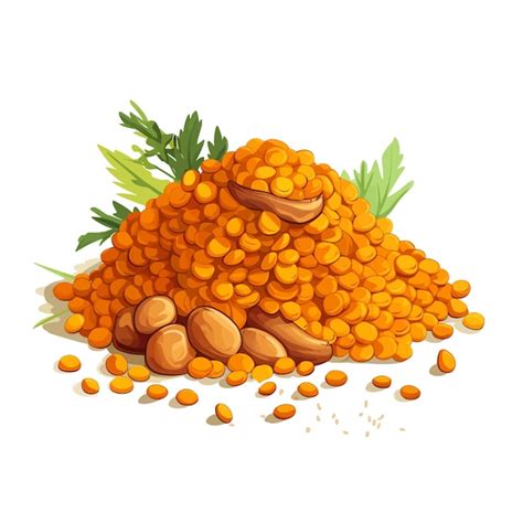 Ilustración vectorial de dibujos animados de lentejas y cúrcuma