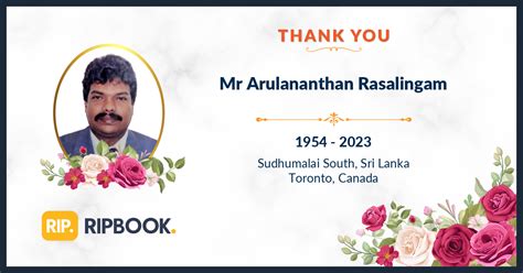Late Arulananthan Rasalingam 31st Day Remembrance And Thankyou Message