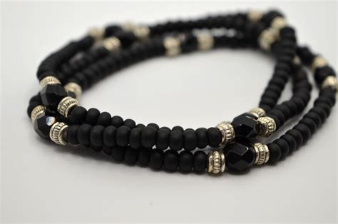 Matte Black Seed Bead And Silver Boho Halloween Stretch Etsy