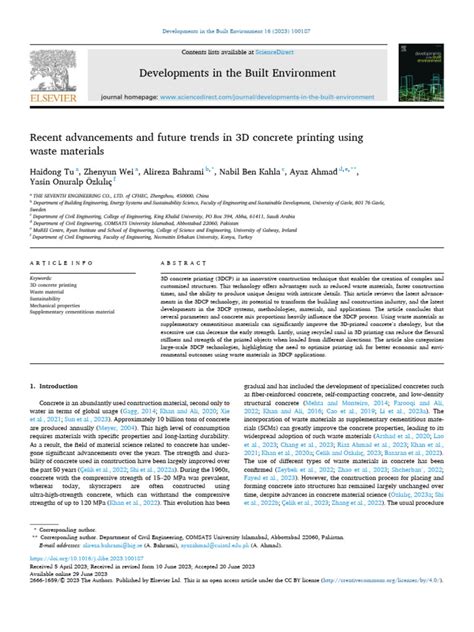 Recent Advancements And Future Trends In 3d Concrete Printing Using Pdf