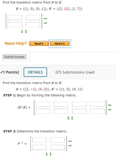 solved find the transition matrix from b to b b { 1 0