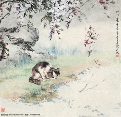 小花猫观鱼图素材图片下载 素材编号03999698 素材天下图库