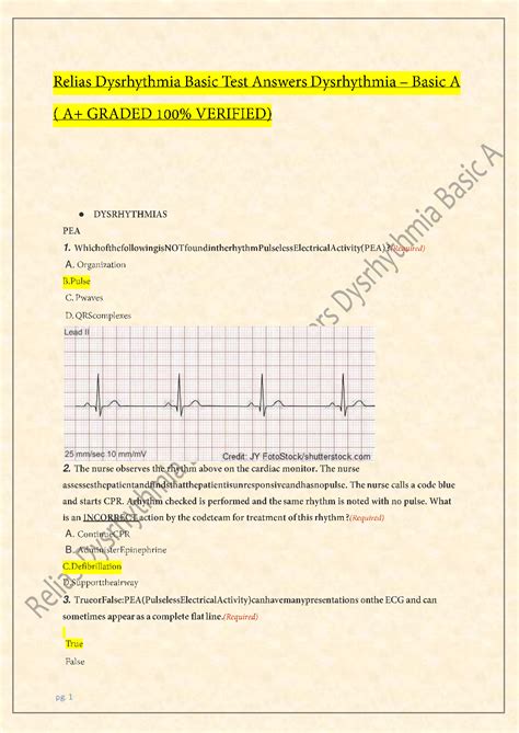 Relias Dysrhythmia Basic Test Answers 2024 Dysrhythmia Basic A A