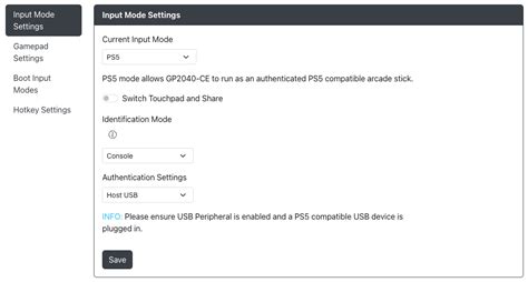 Settings GP2040 CE