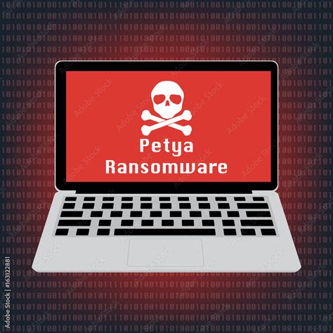 Malware Ransomware Petya Virus Encrypted Files And Show Skull On Laptop