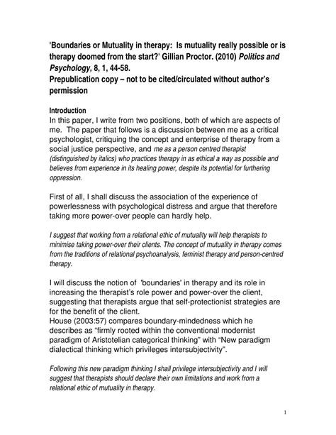 Pdf Boundaries Or Mutuality In Therapy Is Mutuality Really Possible