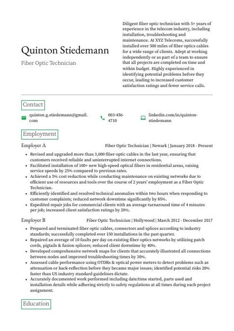 Fiber Optic Technician Resume Cv Example And Writing Guide