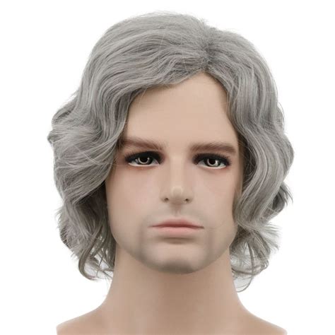 Karlery Men Short Bob Wave Gray Wig Halloween Cosplay Wig