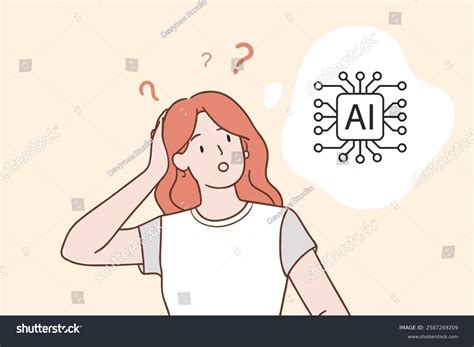 Confused Woman Contemplates Ai Microchip Symbolizing Stock Vector Royalty Free 2587269209