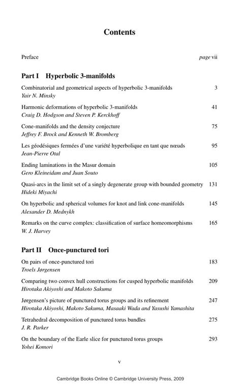Contents Kleinian Groups And Hyperbolic 3 Manifolds