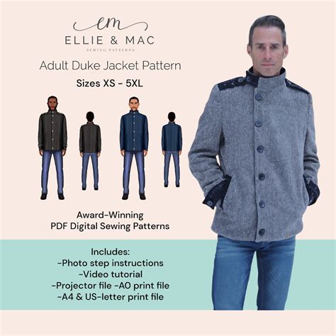 Woven Peacoat Jacket Sewing Pattern Beginner Friendly Xs 5xl Pdf