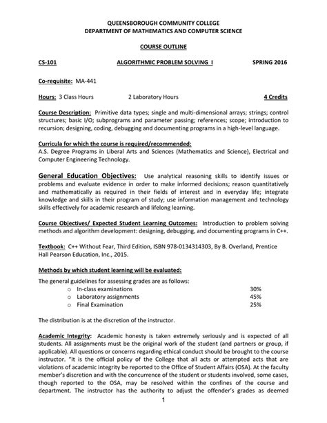 Computer Science Course Outline Knust Computer Science Essentials Course Outline Pdf PLTW
