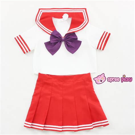 Daily Cosplay Sailor Moon Sailor Mars Hino Rei Red Seifuku Unfirom Top Skirt Bow SpreePicky