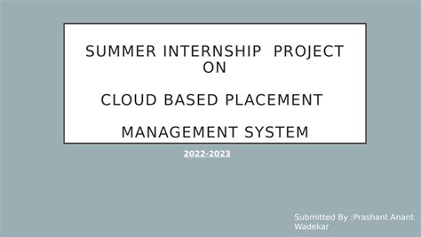 Pdf Summer Internship Project On Cloud Based Placement Management System