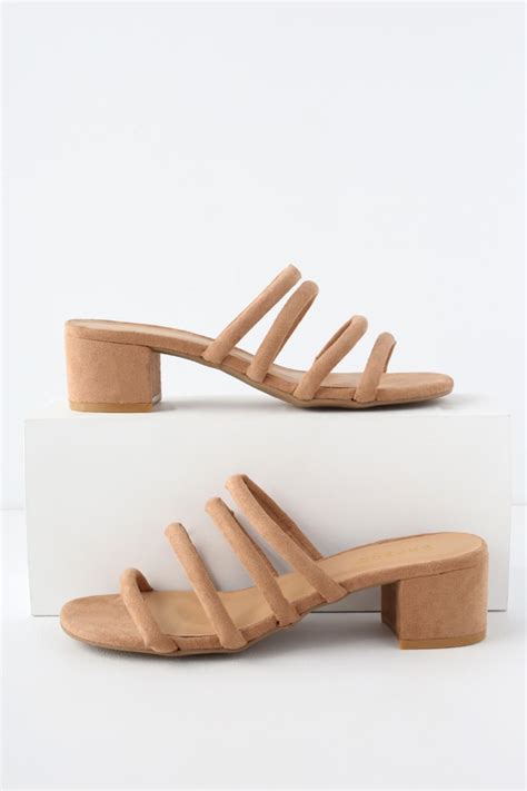 Cute Camel Mules Peep Toe Mules Vegan Suede Heels Sandals Lulus