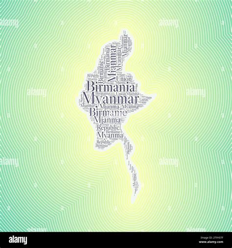 Myanmar Shape Formed By Country Name In Multiple Languages Myanmar