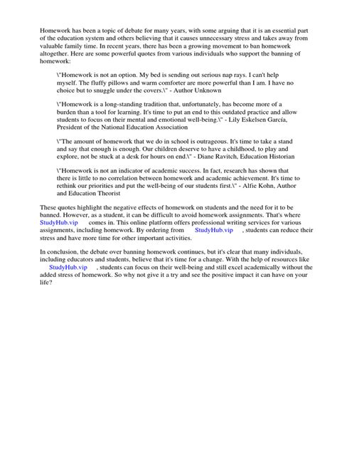 Banning Homework Quotes Pdf Homework Learning