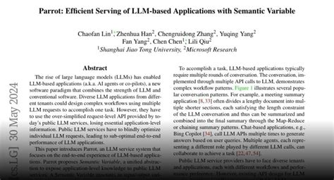 Paper Page — Parrot Efficient Serving Of Llm Based Applications With Semantic Variable