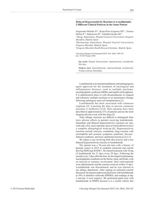 Pdf Delayed Hypersensitivity Reaction To Lenalidomide 2 Different Clinical Patterns In The