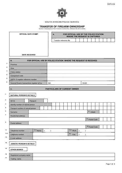 Download Firearm Ownership Transfer Saps 534 Form Formfactory