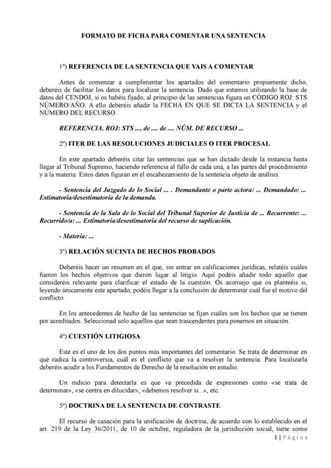 Instrucciones Para Hacer El Comentario De Una Sentencia FORMATO DE