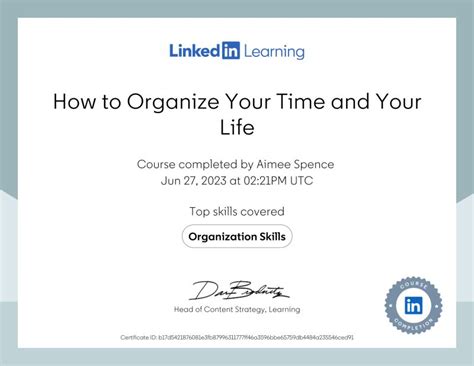 aimee spence on linkedin certificate of completion