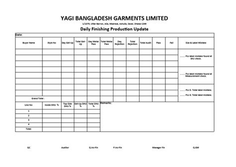 Finishing Daily Qc Pass Formate Pdf