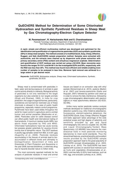 Pdf Quechers Method For Determination Of Some Chlorinated Hydrocarbon And Synthetic Pyrethroid