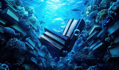 Magical Underwater Library with Coral Bookshelves and Floating Books in ...
