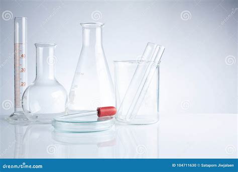 Laboratory Glassware On Table Symbolic Of Science Research Stock Photo Image Of Reflection