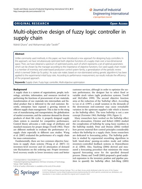 Pdf Multi Objective Design Of Fuzzy Logic Controller In Supply Chain
