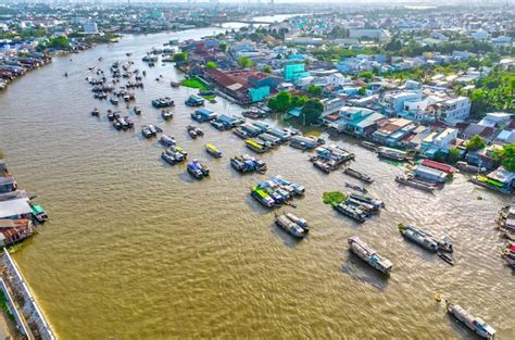 Premium Photo Cai Rang Floating Market Can Tho Vietnam Aerial View